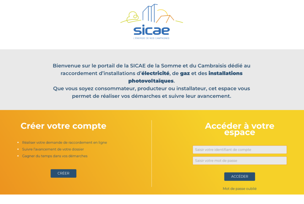 Portail web de raccordement gaz et photovoltaïque - SICAE